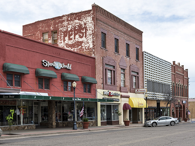 Vintage lampposts and wide sidewalks make La Junta's downtown perfect for evening strolls after work.