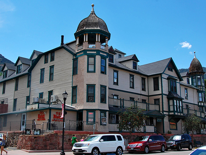 Historic Victorian architecture defines Manitou Springs, where ornate turrets and detailed craftsmanship showcase the town's rich heritage and character.