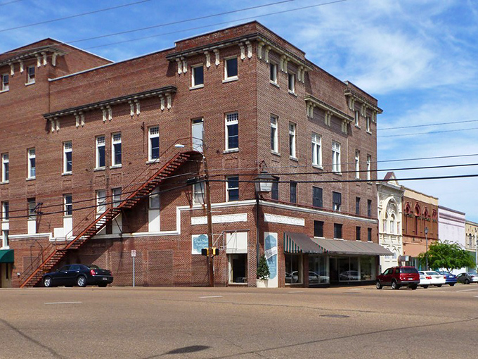 Brick buildings and blue skies frame McComb's affordable downtown, where fixed incomes stretch further than your morning walk.
