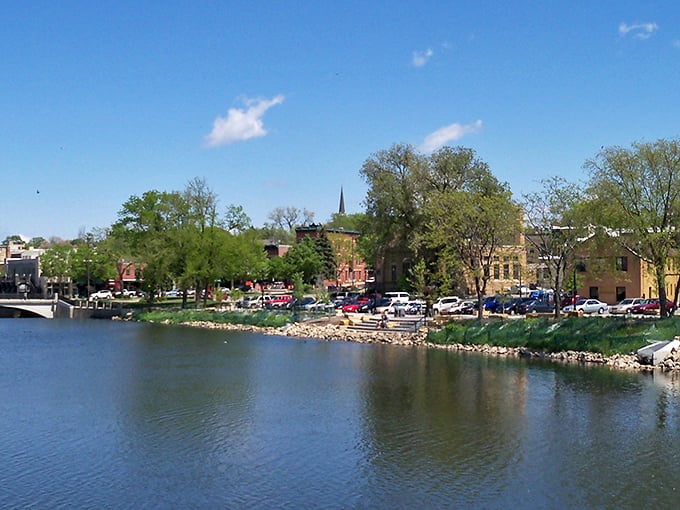 Reflections of history dance on the Cannon River as it flows past Northfield's inviting riverside shops and cafes.