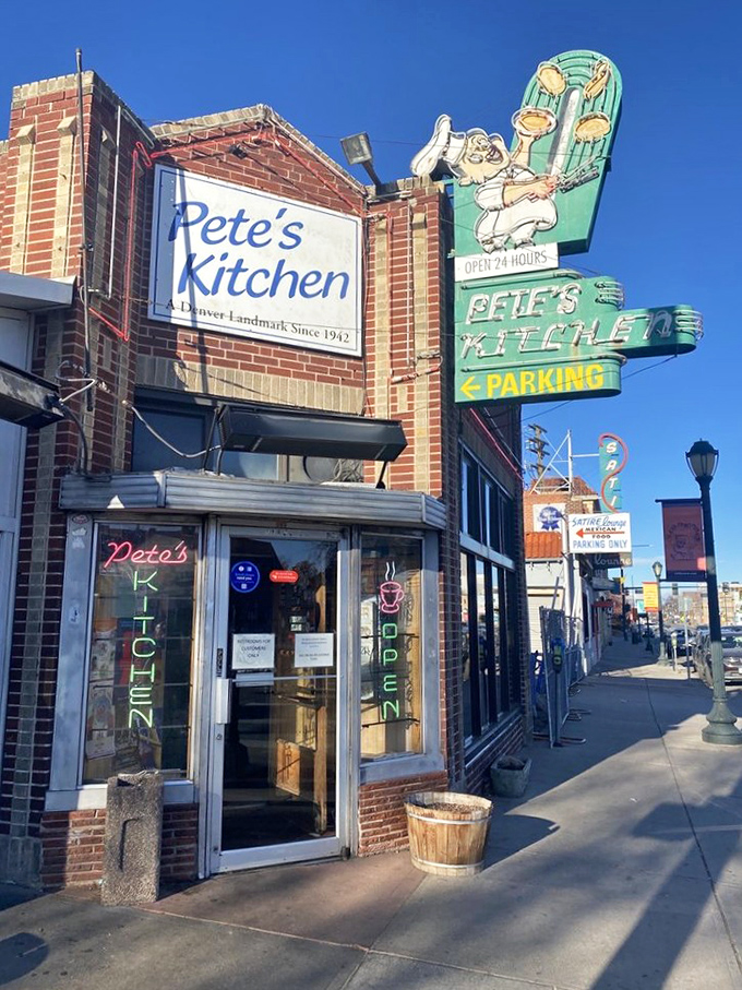 The 24-hour neon glow has welcomed night owls and early birds for generations. Denver's breakfast landmark stands proud.