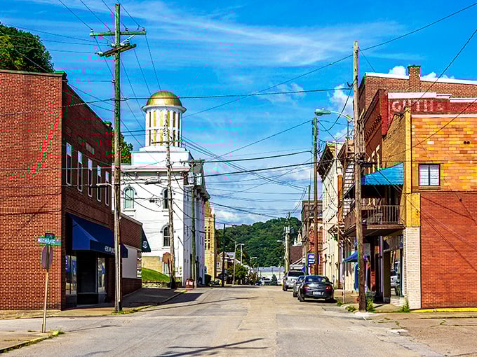 River town architecture creates interesting angles and shadows that photographers dream about capturing on film.