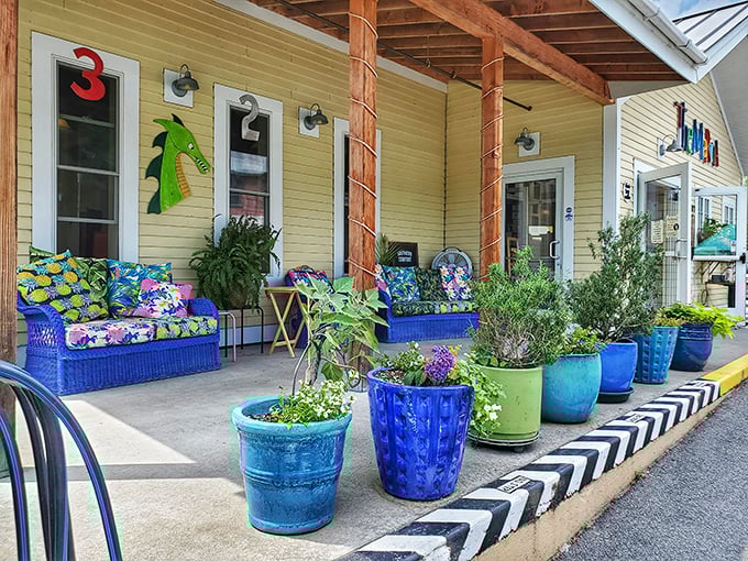 Those bright blue pots match the fun atmosphere where Connecticut River views meet fresh coastal cuisine perfectly.