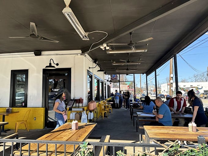 Truth BBQ's minimalist exterior lets the food do the talking. That "truth" sign speaks volumes.