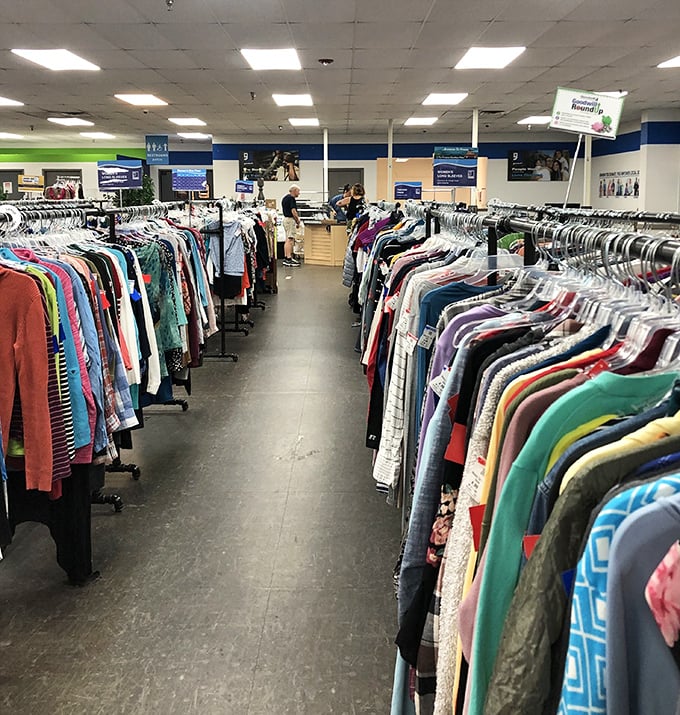 The clothing aisles create a textile labyrinth where patient explorers are rewarded with hidden gems among the everyday offerings.