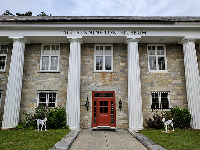 The Bennington Museum's stone facade and classical columns house treasures that tell Vermont's story. Those dalmatian statues aren't going anywhere.
