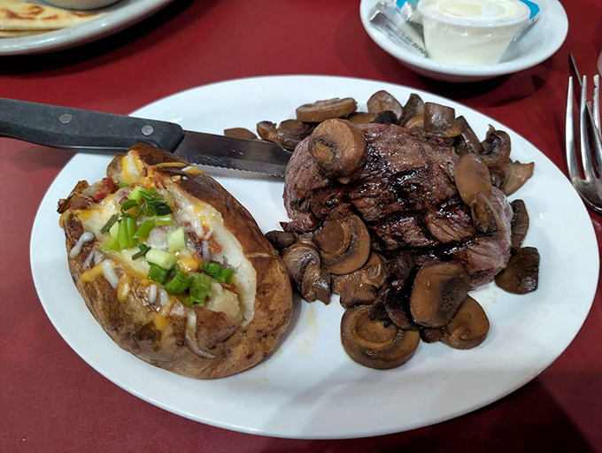 This bison sirloin with loaded potato isn't just dinner&mdash;it's Wyoming on a plate. Hearty, honest, and absolutely worth the trip.