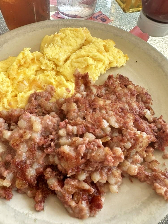 Corned beef hash that doesn't come from a can and eggs that definitely came from chickens. Simple breakfast perfection on a no-nonsense plate.