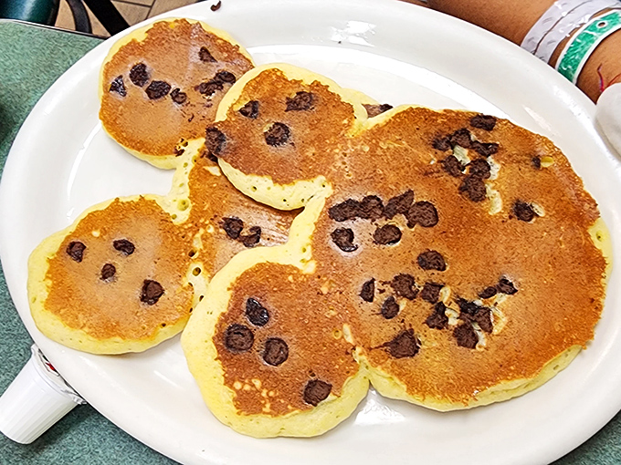 These chocolate chip pancakes don't need fancy plating or edible flowers – they speak the universal language of morning joy.