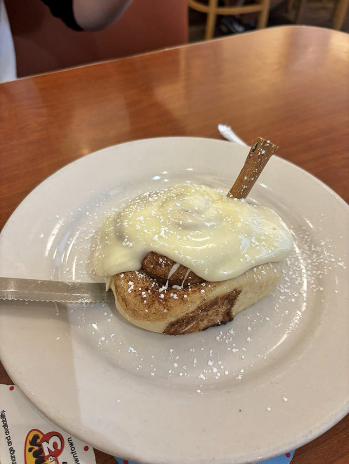 This cinnamon roll isn't just dessert disguised as breakfast &ndash; it's what clouds would taste like if they were made of butter, cinnamon, and childhood dreams.