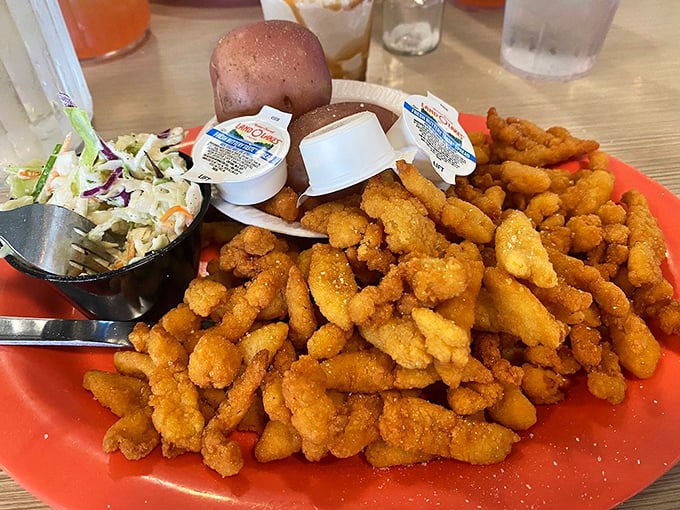 Clam strips that would make Neptune himself abandon his trident for a fork. Crispy, tender, and begging for a squeeze of lemon.