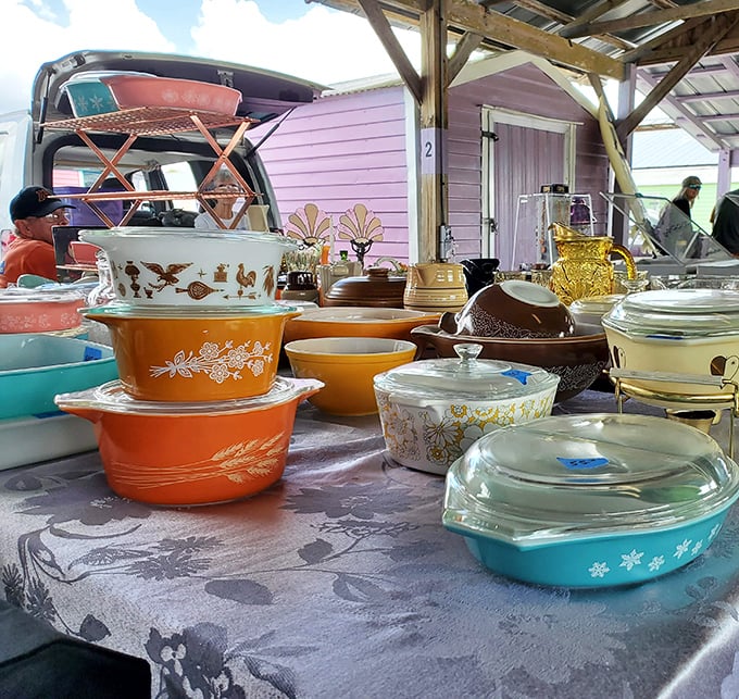 Pyrex paradise! These colorful vintage dishes aren't just kitchenware&mdash;they're time machines to grandma's Sunday dinners.