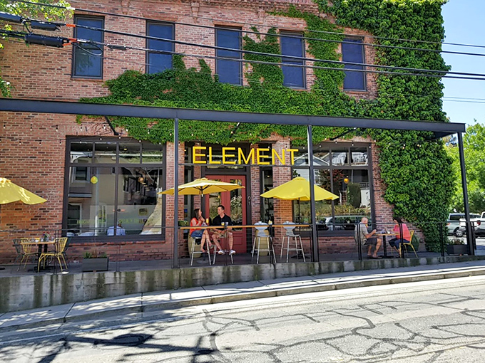 Element restaurant brings modern flair to Gold Country, proving that brick buildings and yellow umbrellas are the perfect pairing for al fresco dining.