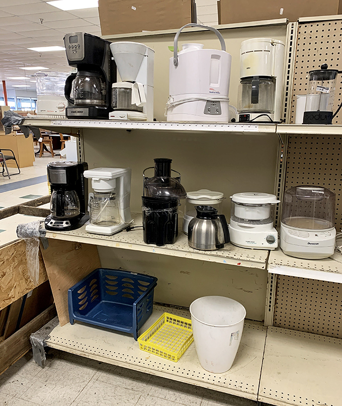 Coffee makers and food processors standing at attention, ready for kitchen duty. Marie Kondo's castoffs become your culinary companions.