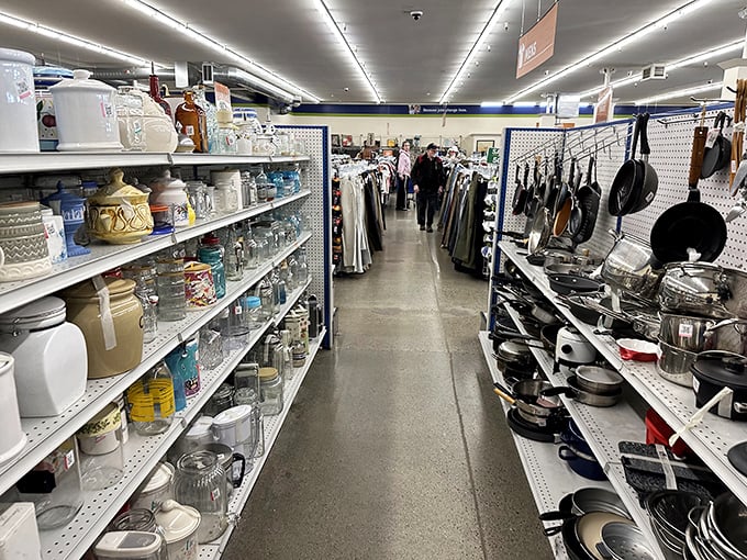 The kitchenware aisle: where seasoned cooks and college students alike find everything from cast iron treasures to barely-used gadgets.