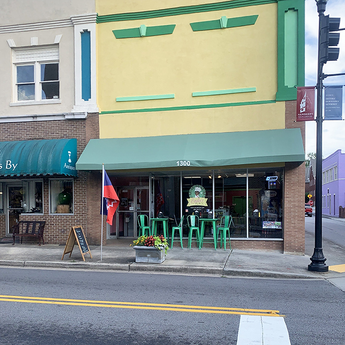 Laila's Place brings a pop of color to Main Street with its cheerful yellow facade. Those bright green chairs practically shout, "Sit down and stay awhile!"
