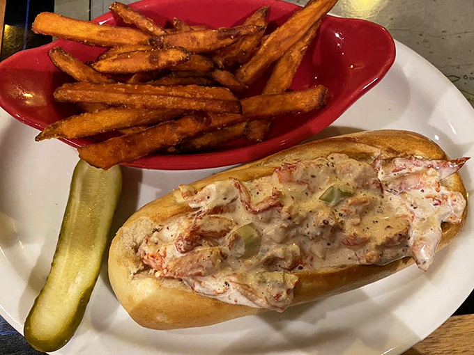 The lobster roll that launched a thousand road trips. Sweet chunks of lobster meat nestled in a buttery roll with those perfectly golden sweet potato fries.