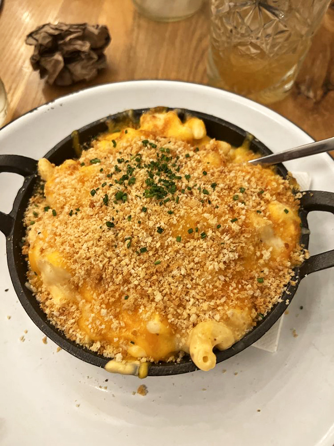 This cast iron skillet of mac and cheese isn't just comfort food&mdash;it's comfort armor, protecting you from whatever life throws your way with its golden, breadcrumb-topped shield.