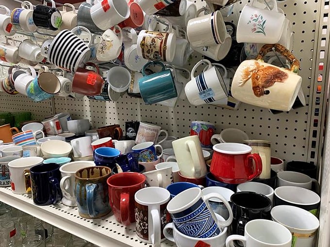A pegboard gallery of mugs tells the story of American mornings&mdash;each one has warmed someone's hands and witnessed bleary-eyed breakfast conversations.