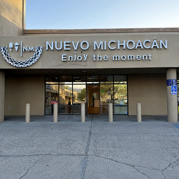 Nuevo Michoac&aacute;n's inviting entrance promises authentic flavors that will transport your taste buds south of the border faster than any passport could.