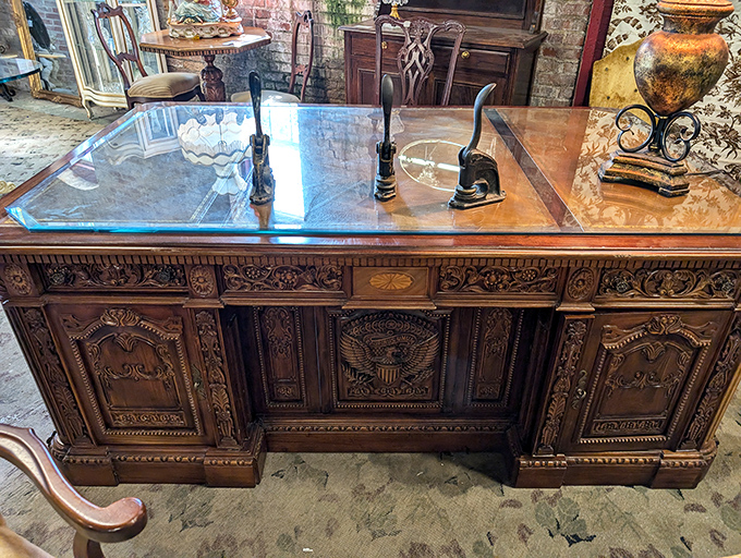 This isn't just a desk&mdash;it's the Oval Office of thrift finds. Someone important once signed something important here, I'm absolutely certain.