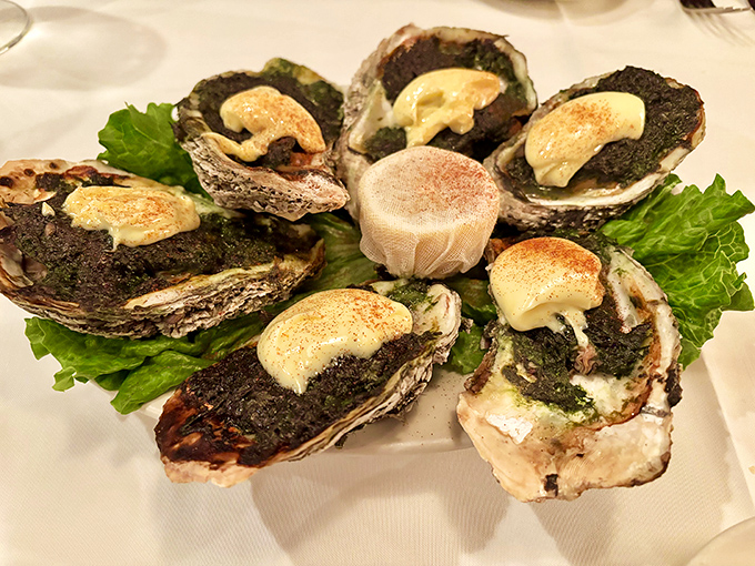 Oysters Rockefeller &ndash; where seafood meets luxury. These bivalves are dressed better than most people at the opera.