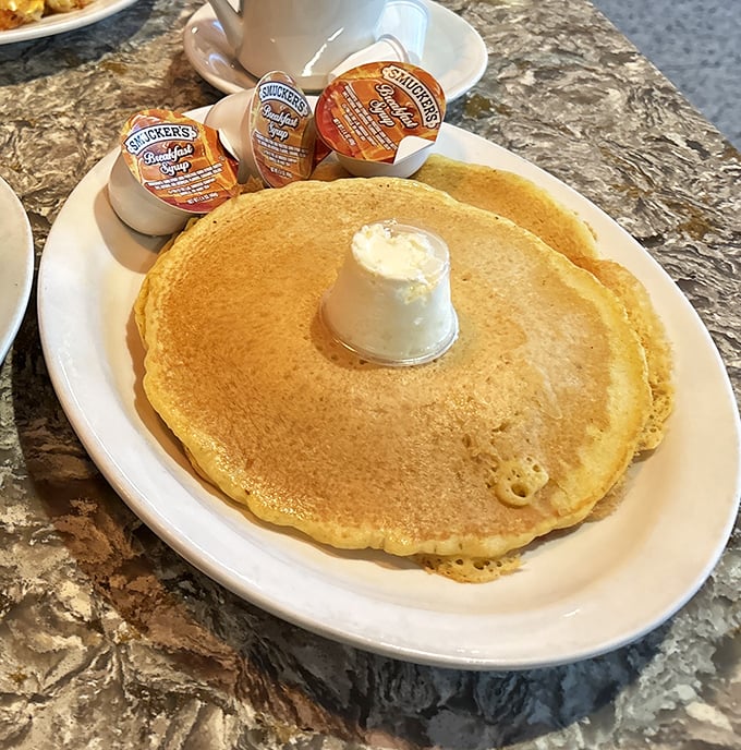 A perfect pancake with a crown of butter&mdash;the simple pleasure that makes Monday mornings bearable.