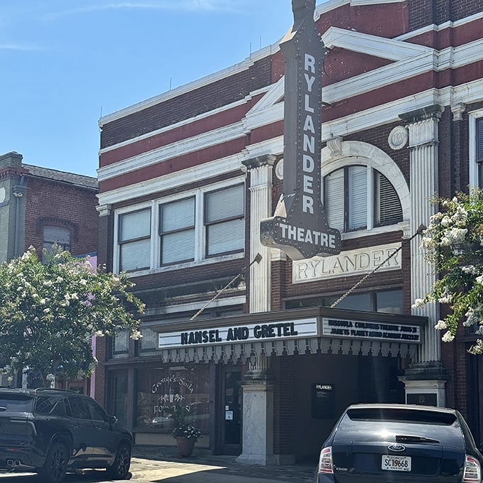 The Rylander Theatre's marquee announces "Hansel and Gretel," though I suspect this version doesn't end with a witch in an oven&mdash;or does it?