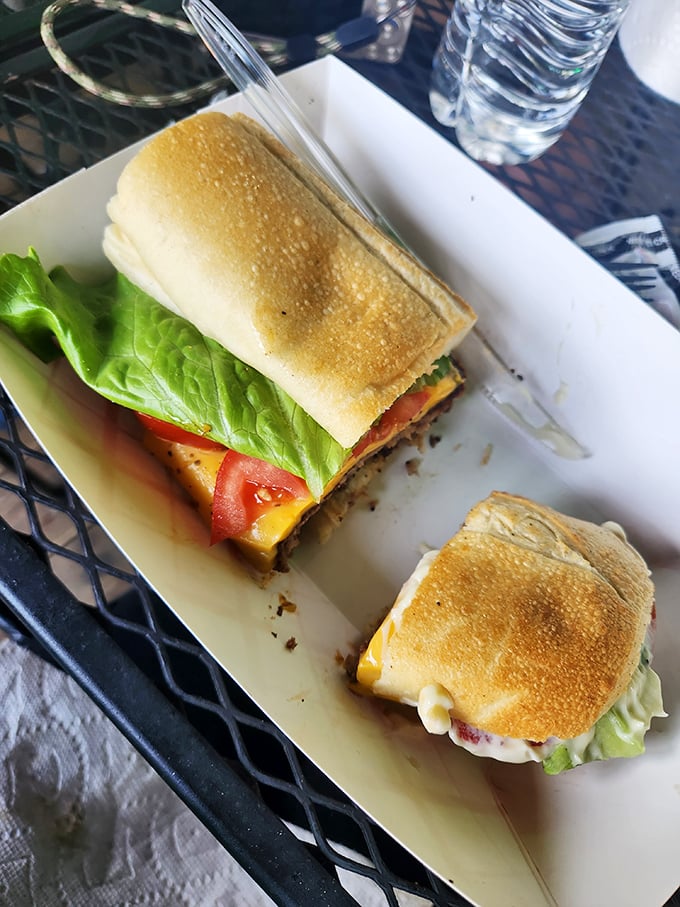 Fresh ingredients and generous portions make this sandwich worth tracking through the wilderness&mdash;note the vibrant lettuce and tomato adding color to the adventure.