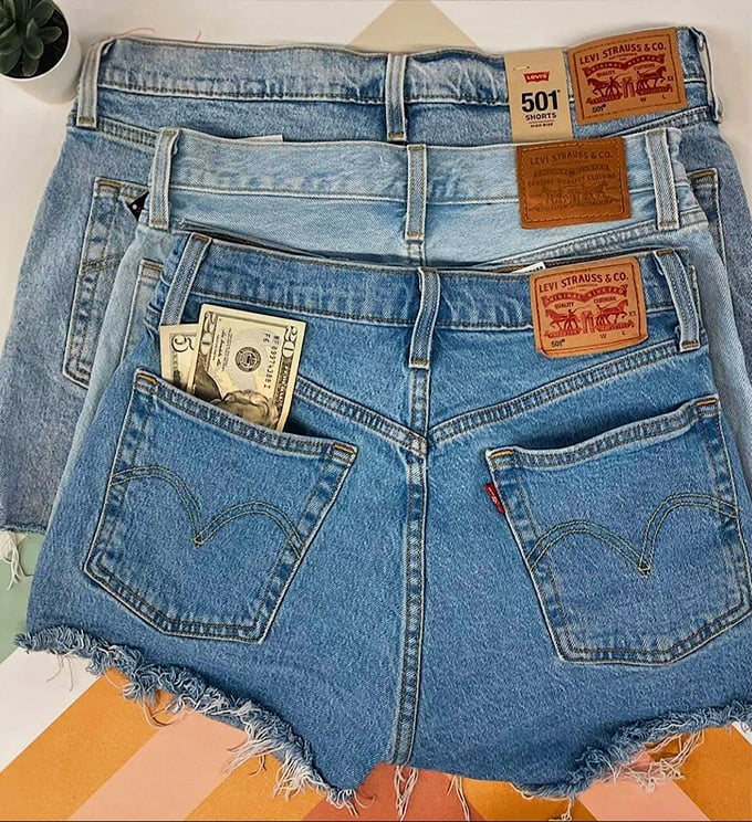 Money in the pocket&mdash;literally! These Levi's shorts tell the universal truth of thrifting: sometimes the real treasure is finding cash in the pockets.