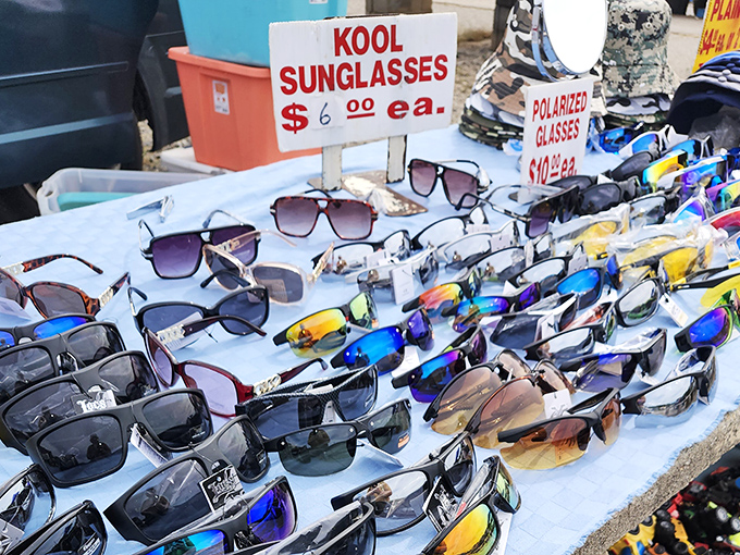 Sunglasses galore, where you can channel your inner movie star or just finally find something to keep you from squinting at your neighbor's new flamingo lawn ornament.