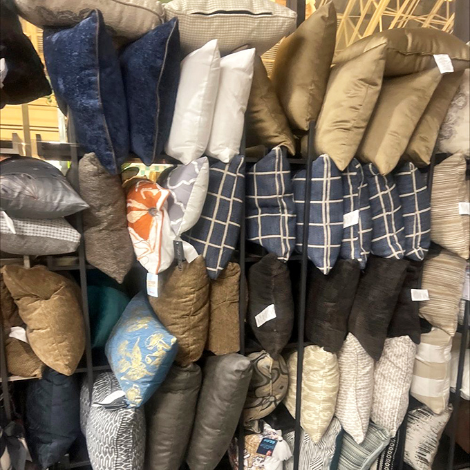 A textile rainbow of throw pillows stands ready to transform your couch from "meh" to magazine-worthy in seconds flat.