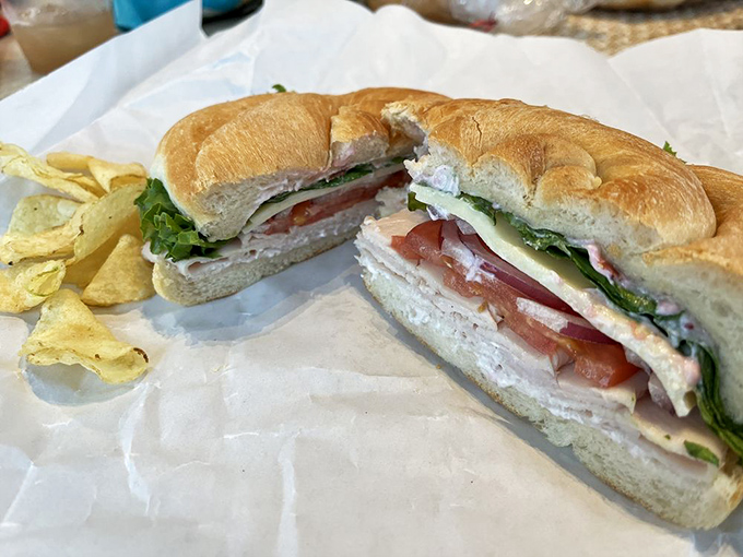 The cross-section tells the whole story. Generous layers of turkey, fresh vegetables, and that special sauce that makes you wonder why all sandwiches can't be this good.