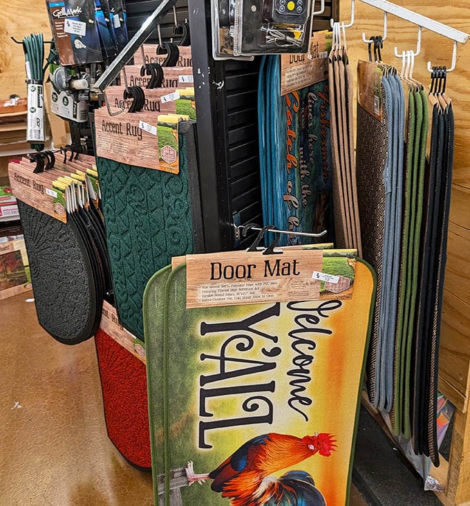 "Welcome Y'ALL" &ndash; these colorful door mats and utility rugs offer personality for your porch at prices that won't wipe out your wallet.