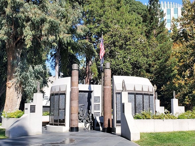 Beyond the roses, Capitol Park houses poignant memorials like this one, offering spaces for both celebration and reflection.