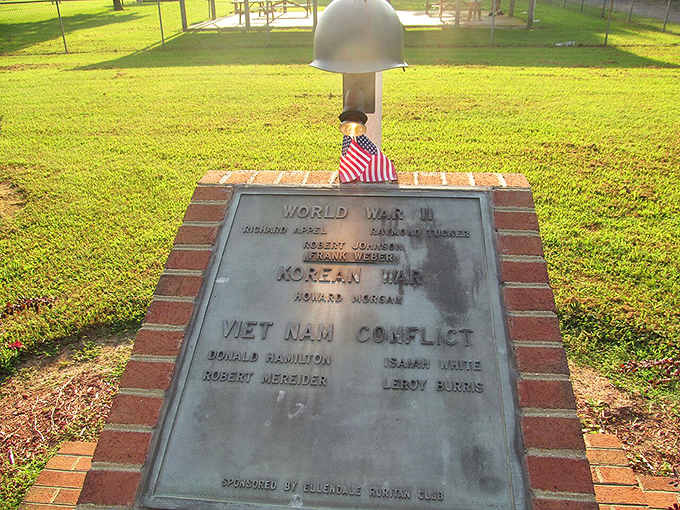 Honoring hometown heroes. This simple memorial speaks volumes about Ellendale's deep respect for those who served&mdash;a community that remembers its own.