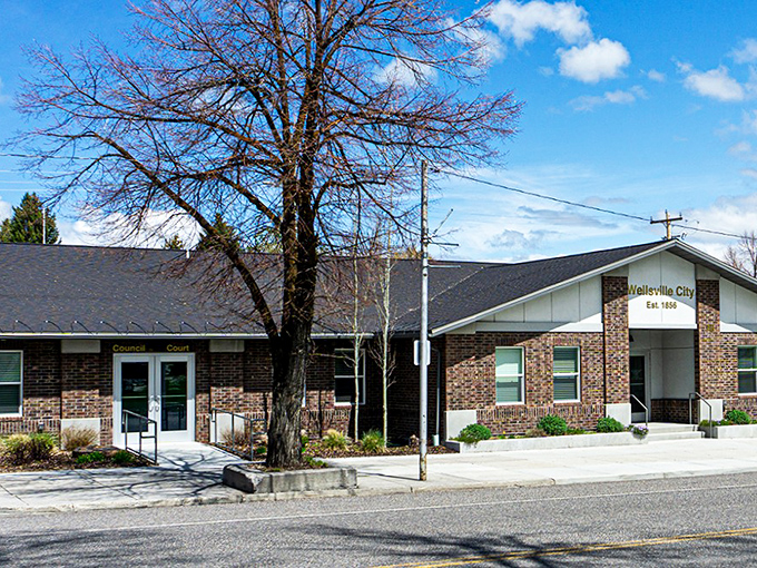 Wellsville City Hall&mdash;where small-town governance happens without the drama of big-city politics or parking nightmares.