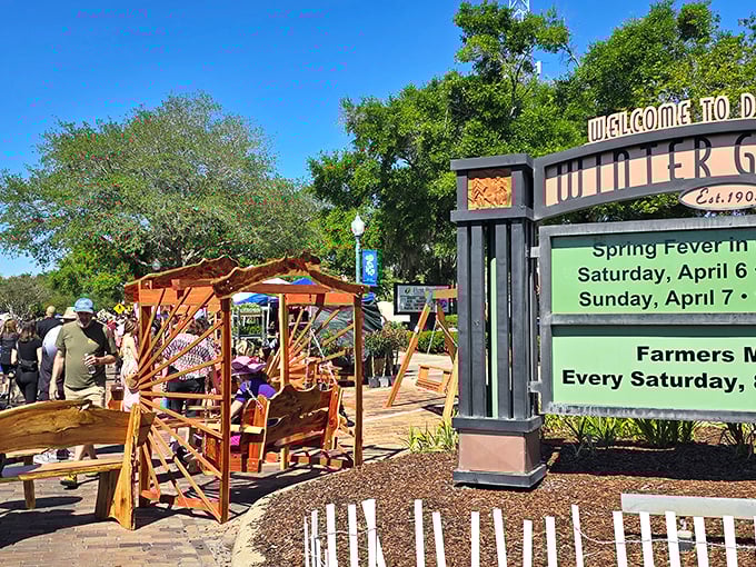 The Winter Garden Farmers Market sign welcomes weekend visitors to a celebration of local bounty, where Florida's freshest finds await discovery.