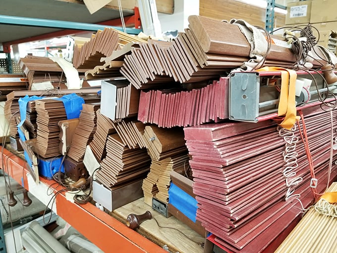 Wooden slats stacked like Lincoln Logs for grown-ups – DIY projects just waiting to happen.