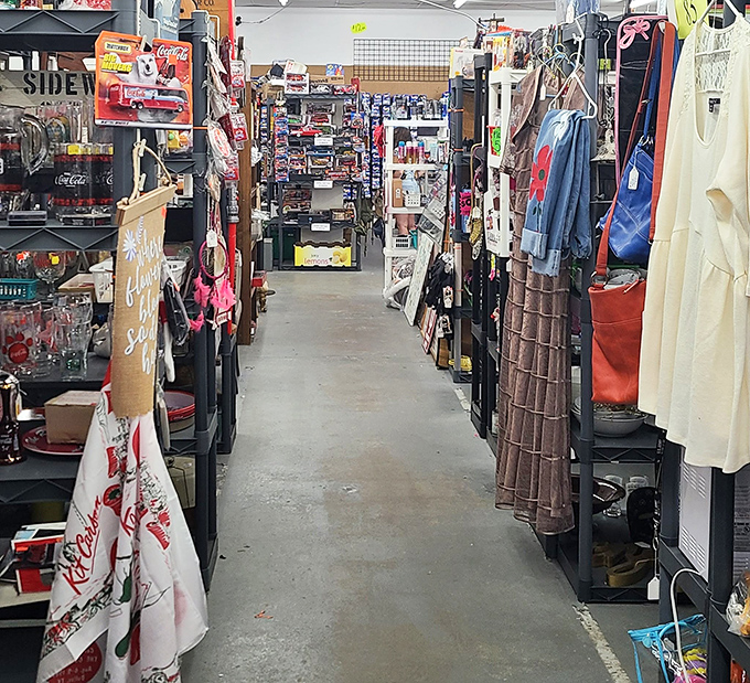 Nostalgia packed into every square inch, with vintage Coca-Cola memorabilia sharing space with handcrafted signs. The "Choose Joy" banner says it all.