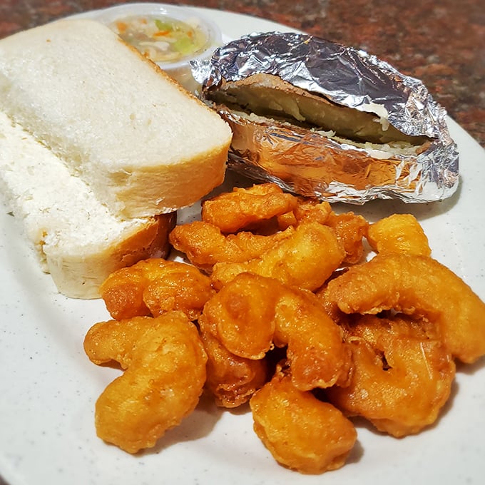 These golden nuggets of ale-battered shrimp are like little treasure chests of flavor, served with the obligatory slice of Wisconsin white bread.