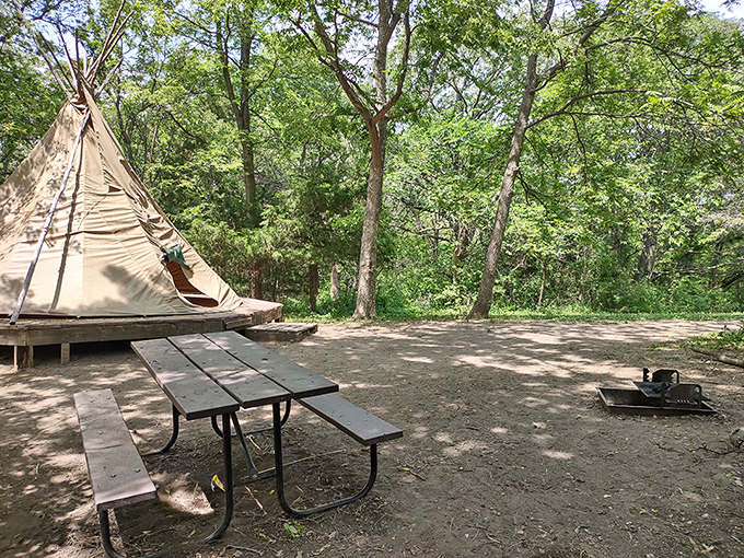 Glamping goes Native American with this teepee setup. All the Instagram cred of roughing it with none of the actual discomfort.