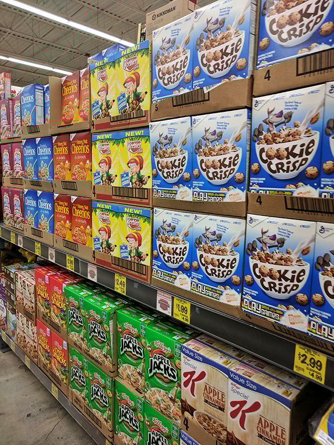 Cereal aisle paradise where childhood favorites meet adult wallet realities. Who knew nostalgia could be so affordably crunchy?