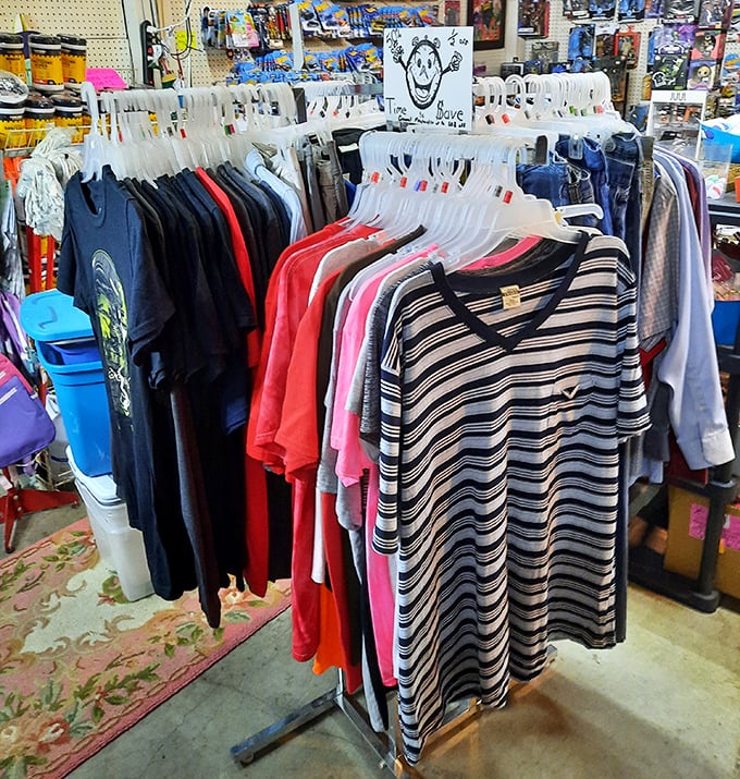 The clothing racks tell stories of fashion eras gone by. That striped shirt might have witnessed Woodstock&mdash;or at least a really good backyard barbecue.