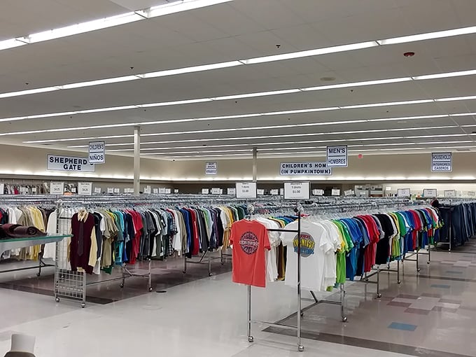 The clothing section&mdash;organized with military precision&mdash;offers a rainbow of options that would make Marie Kondo nod in approval.