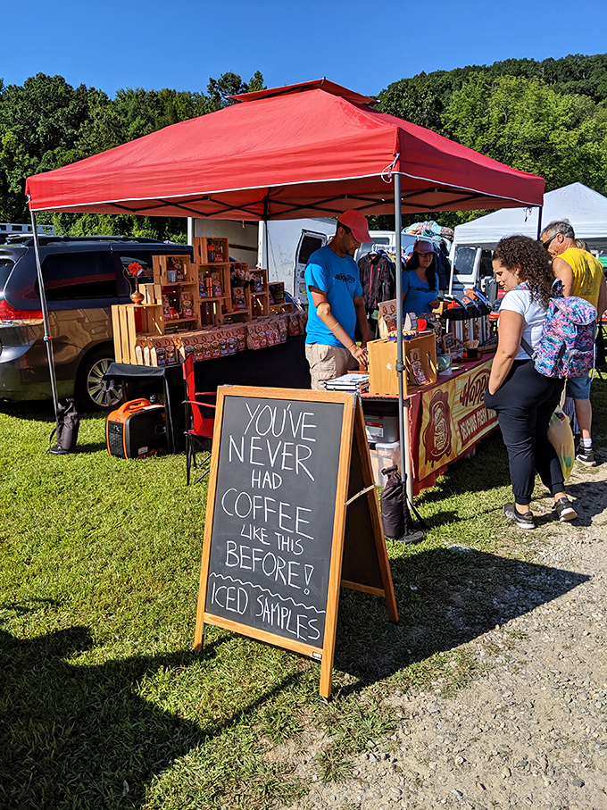 You've never had coffee like this before! claims the sign, and judging by the line forming, caffeine-fueled treasure hunting is serious business.