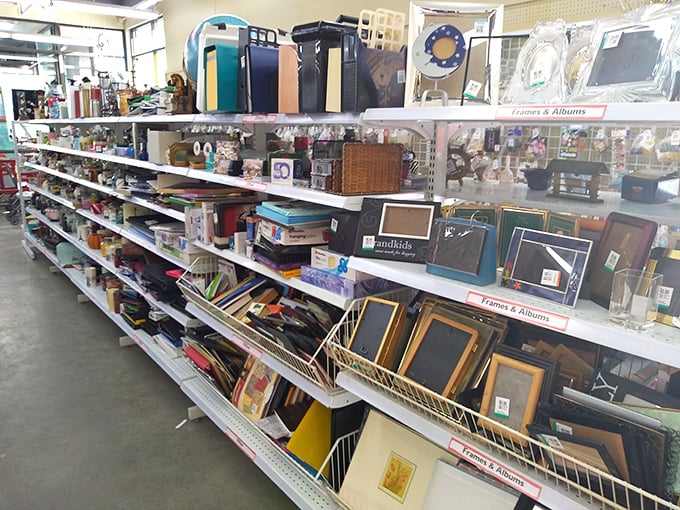 The frame section—a gallery of empty possibilities where someone else's memories make way for yours, all neatly arranged like a deconstructed family album.