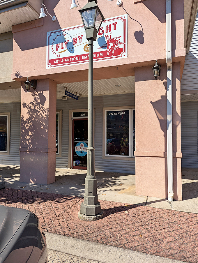 Fly By Night Art & Antique Emporium adds local character to the outlet experience, a quirky counterpoint to the national brands.