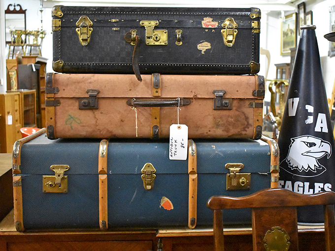Vintage luggage stacked like a traveler's dream&mdash;these suitcases have seen more of the world than most of us, and they're ready for one more adventure.