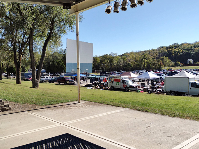 From this vantage point, you can see the drive-in movie screen that watches over the market like a nostalgic guardian of commerce past.